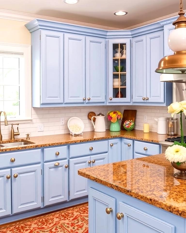 20 Blue Kitchen Cabinets With Brown Granite Countertops