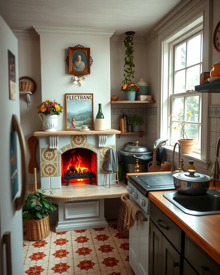 25 Kitchens With Fireplaces for a Unique Cooking Space