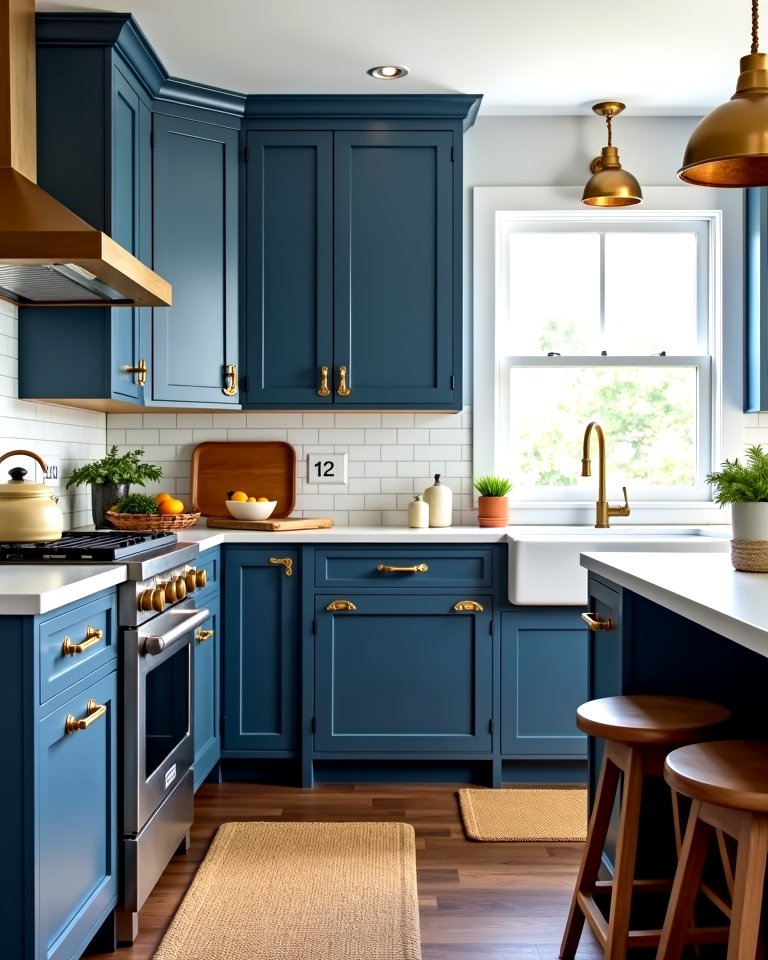 25 Blue Kitchen Cabinets With Gold Hardware for a Luxe Look