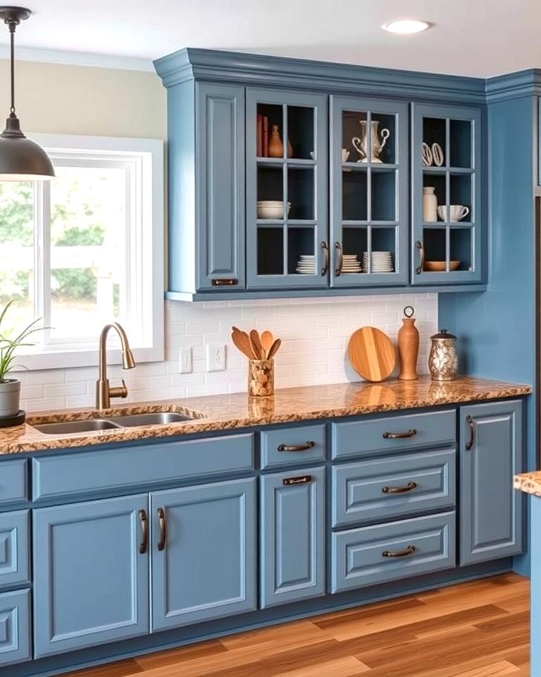 20 Blue Kitchen Cabinets With Brown Granite Countertops