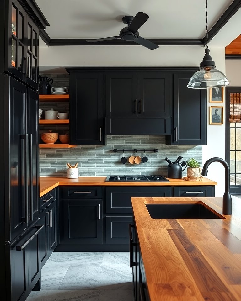 25 Kitchen With Black Cabinets And Wood Countertops Ideas