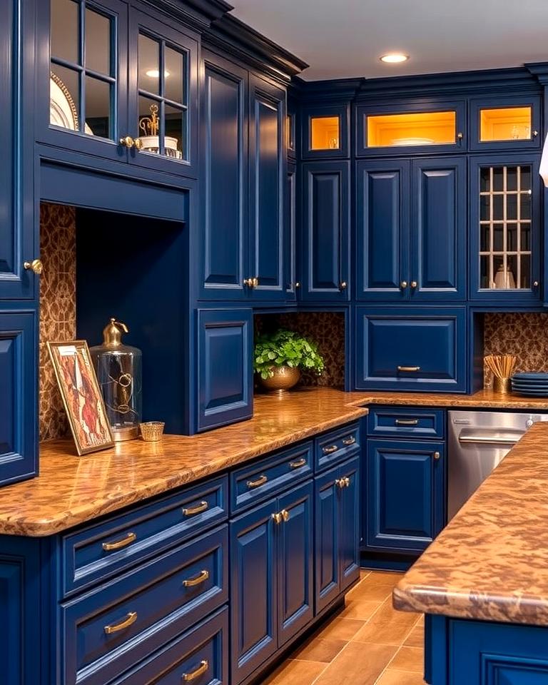 20 Blue Kitchen Cabinets With Brown Granite Countertops