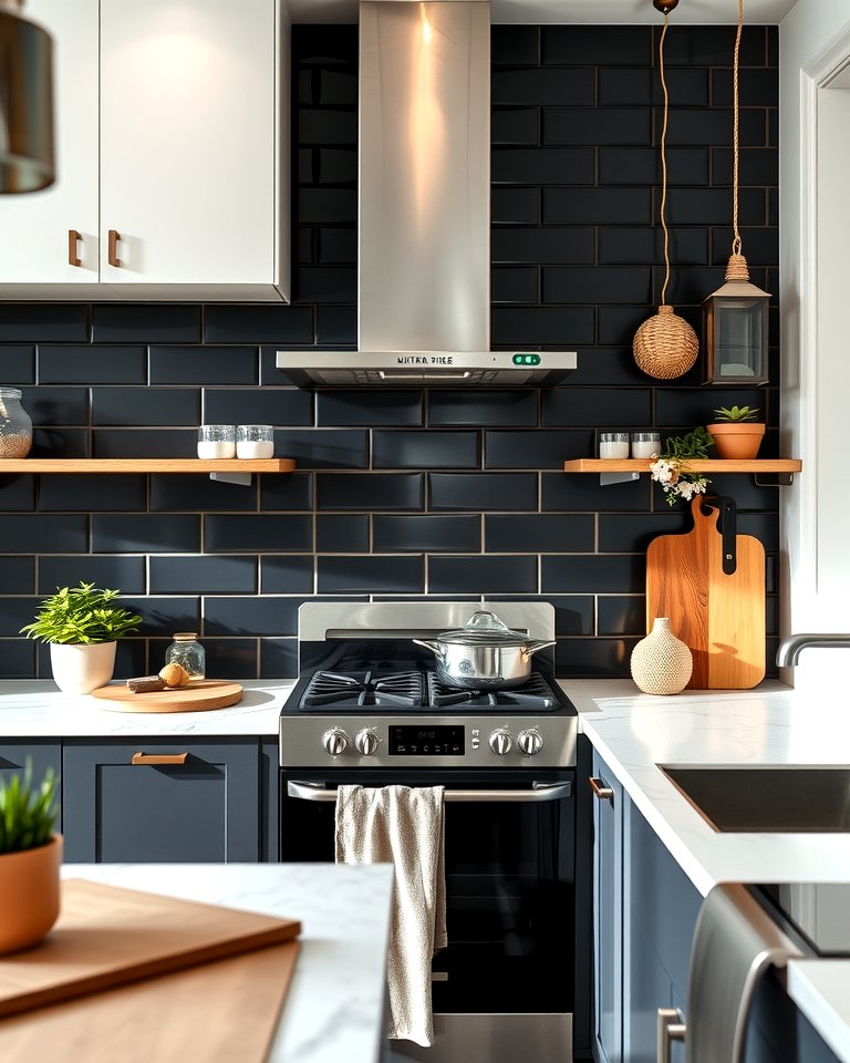 25 Kitchen With Black Backsplash Ideas for Drama