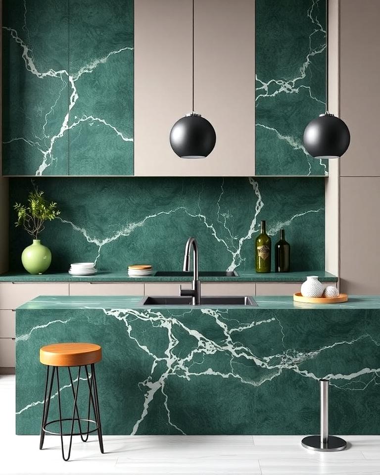 20 Green Marble Countertop Design Ideas for Kitchens