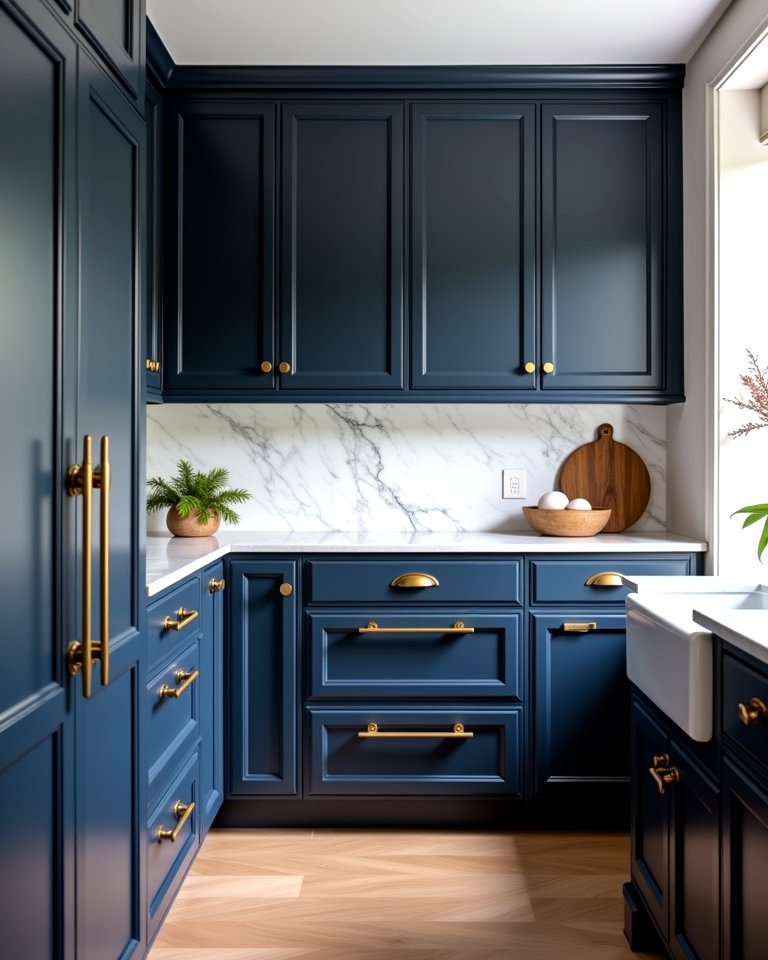 25 Blue Kitchen Cabinets With Gold Hardware for a Luxe Look