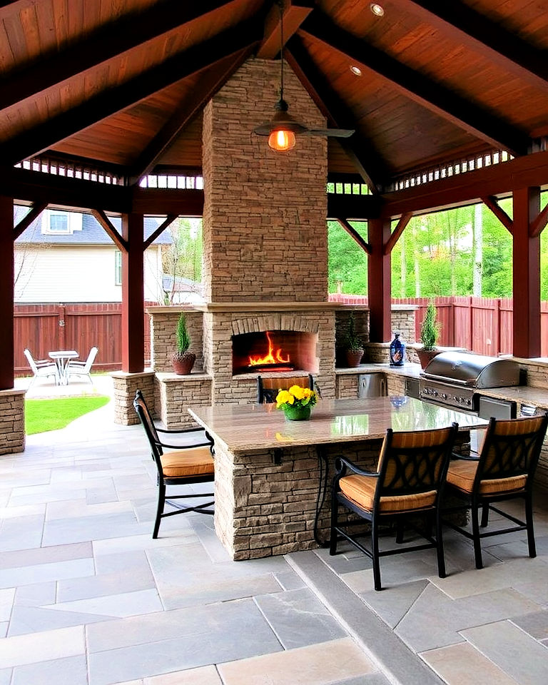 25 Backyard Pavilion With Fireplace Ideas for Cozy Nights