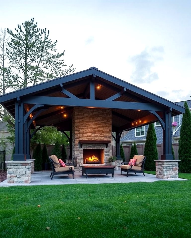 25 Backyard Pavilion With Fireplace Ideas for Cozy Nights