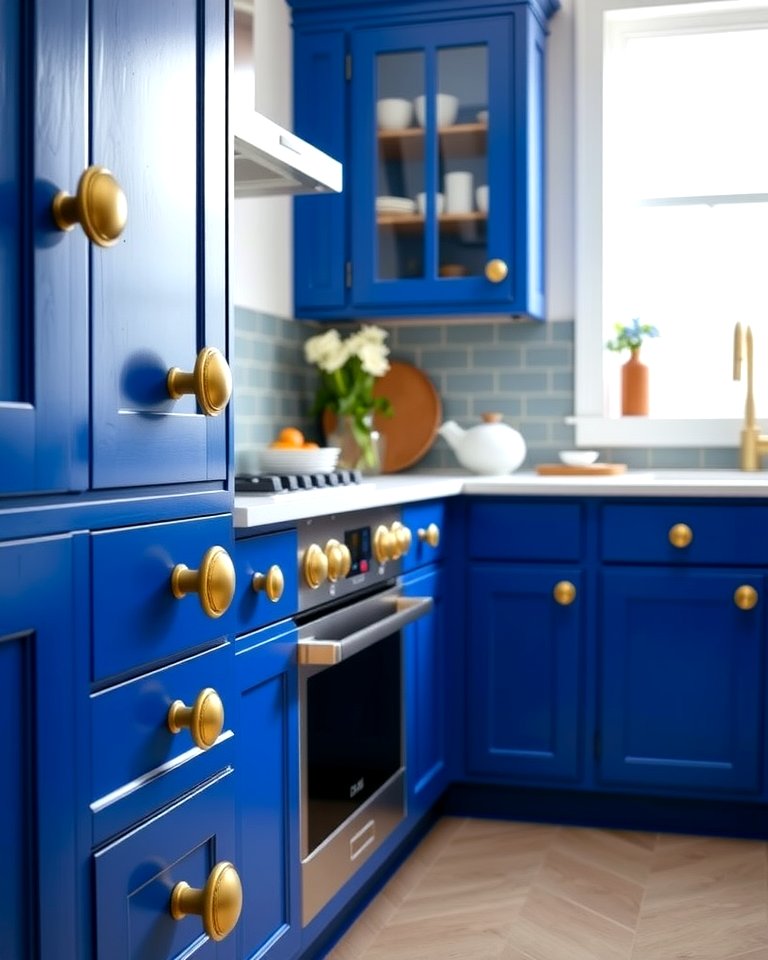 25 Blue Kitchen Cabinets With Gold Hardware for a Luxe Look