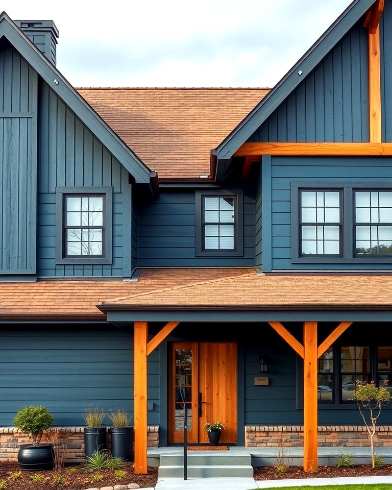 25 Stunning Blue Exterior Home with Brown Roof Ideas