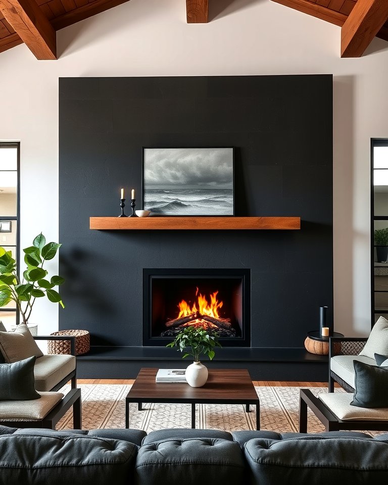 25 Elegant Black Stone Fireplace Ideas