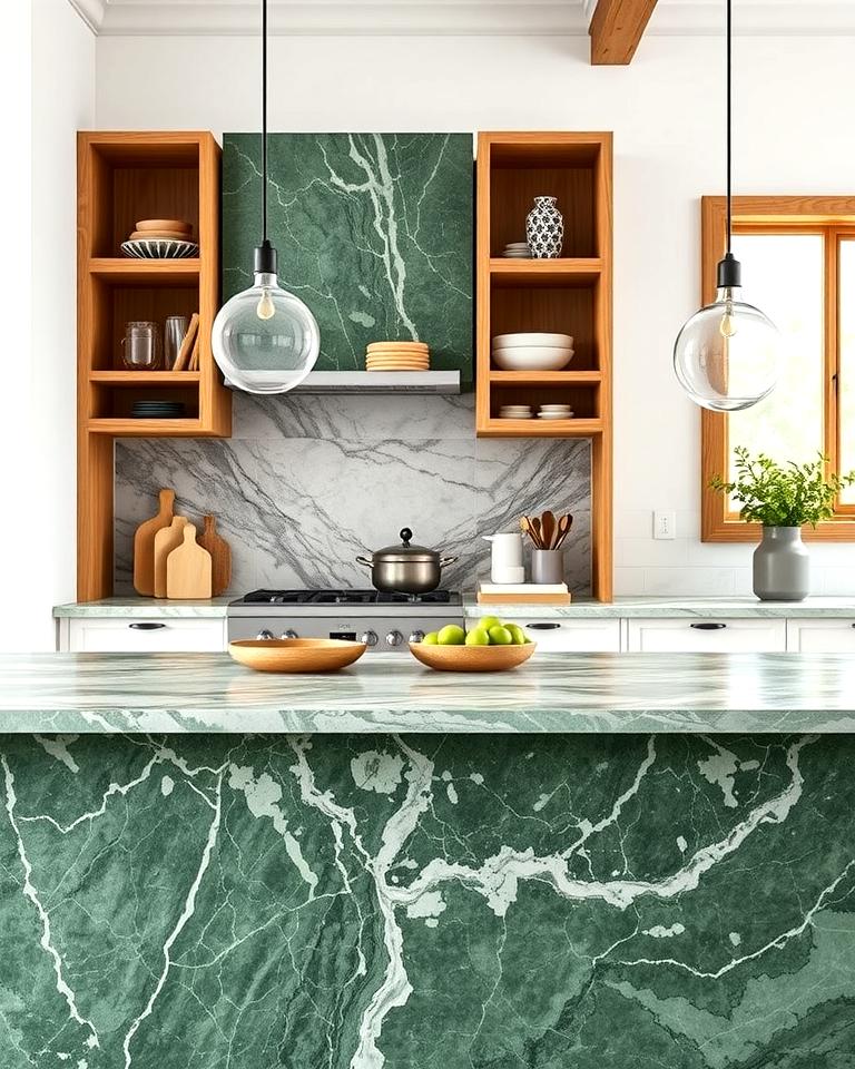 20 Green Marble Countertop Design Ideas for Kitchens