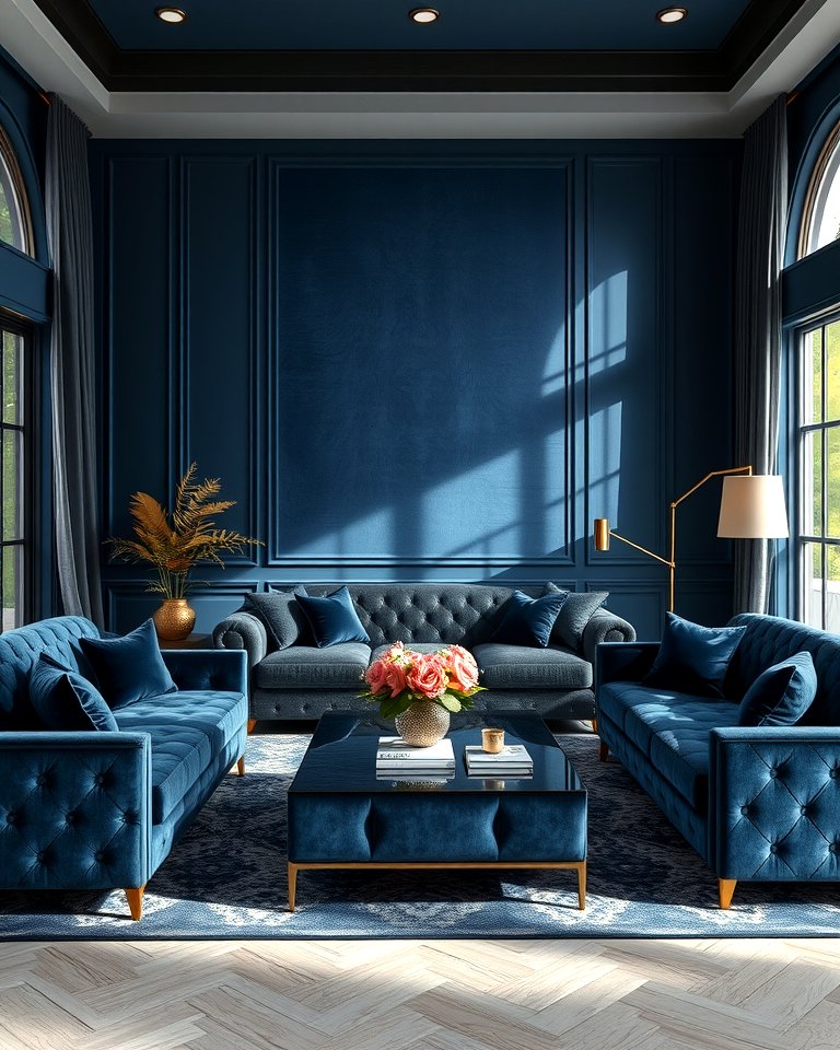 25 Bold Black and Blue Living Room Ideas for a Statement
