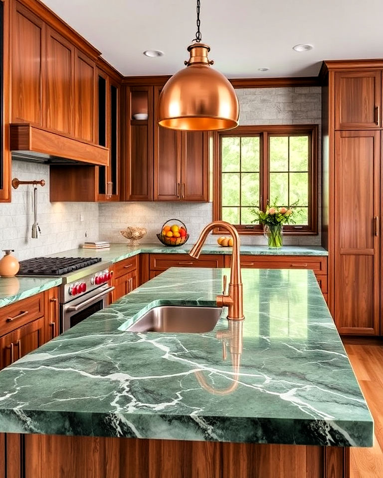 20 Green Marble Countertop Design Ideas for Kitchens
