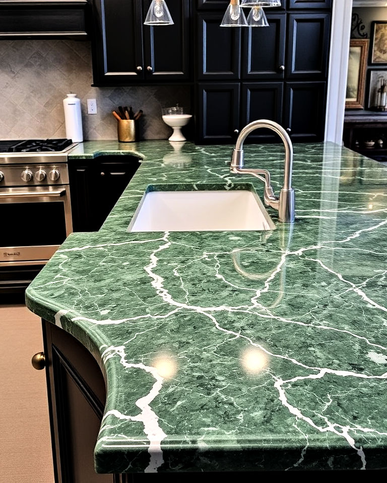 20 Green Marble Countertop Design Ideas for Kitchens