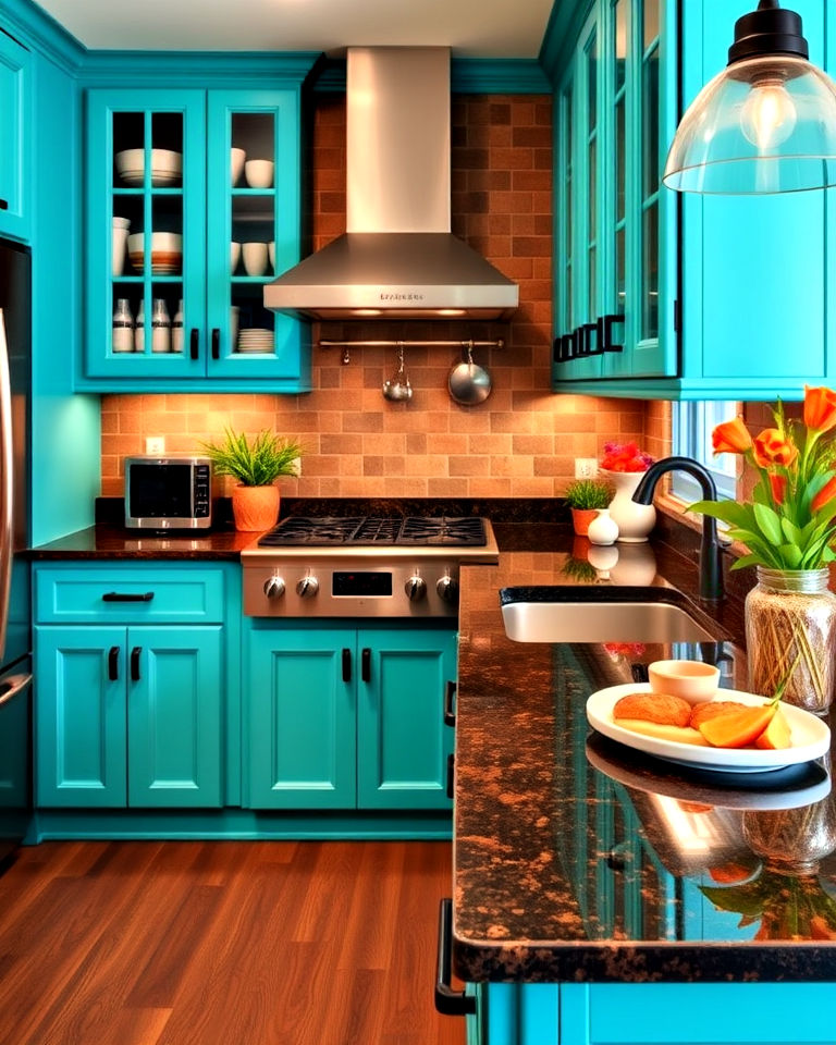 20 Blue Kitchen Cabinets With Brown Granite Countertops