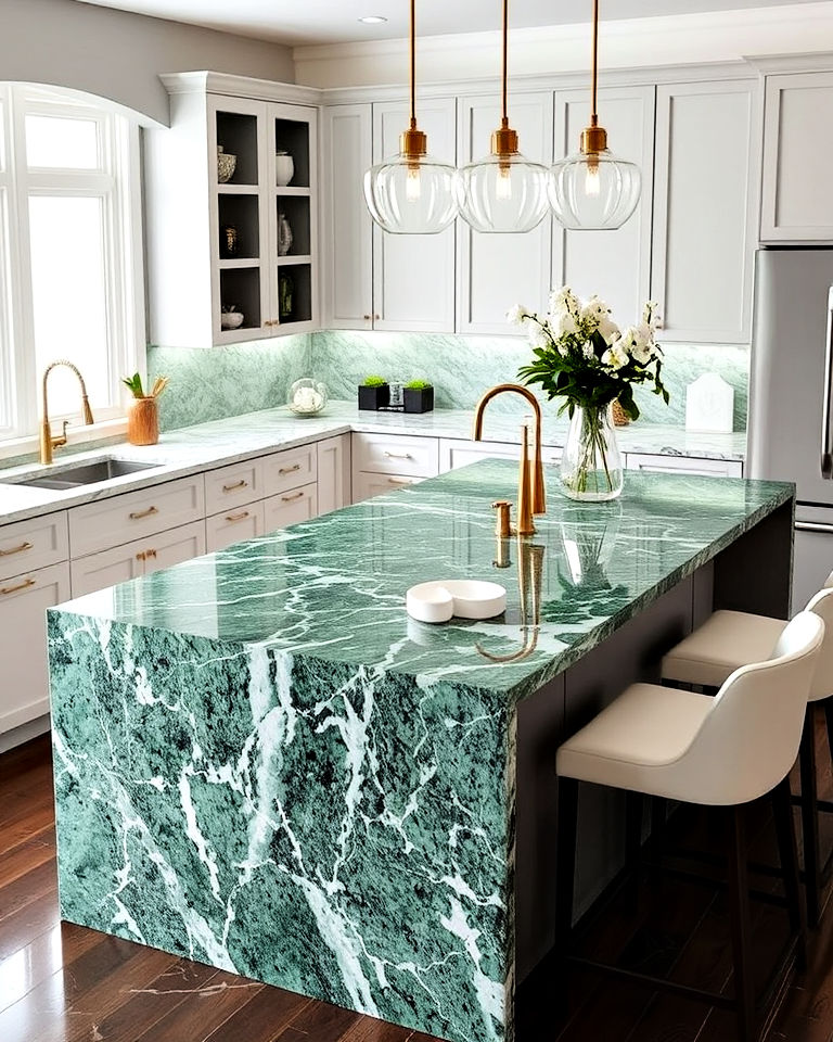 20 Green Marble Countertop Design Ideas for Kitchens