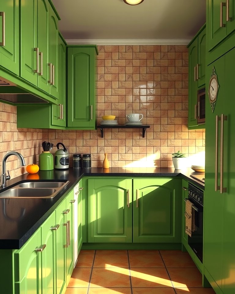 30 Green Kitchen Cabinets & Black Countertops Pairing Ideas