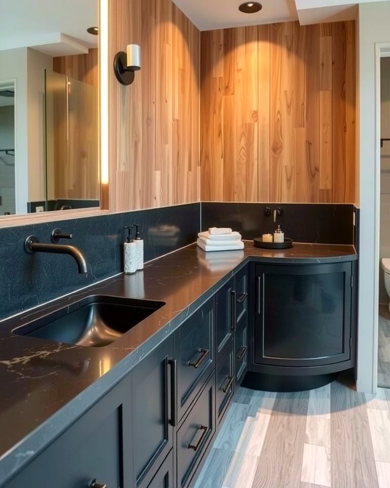 30 Bathrooms with Black Countertops for Modern Elegance