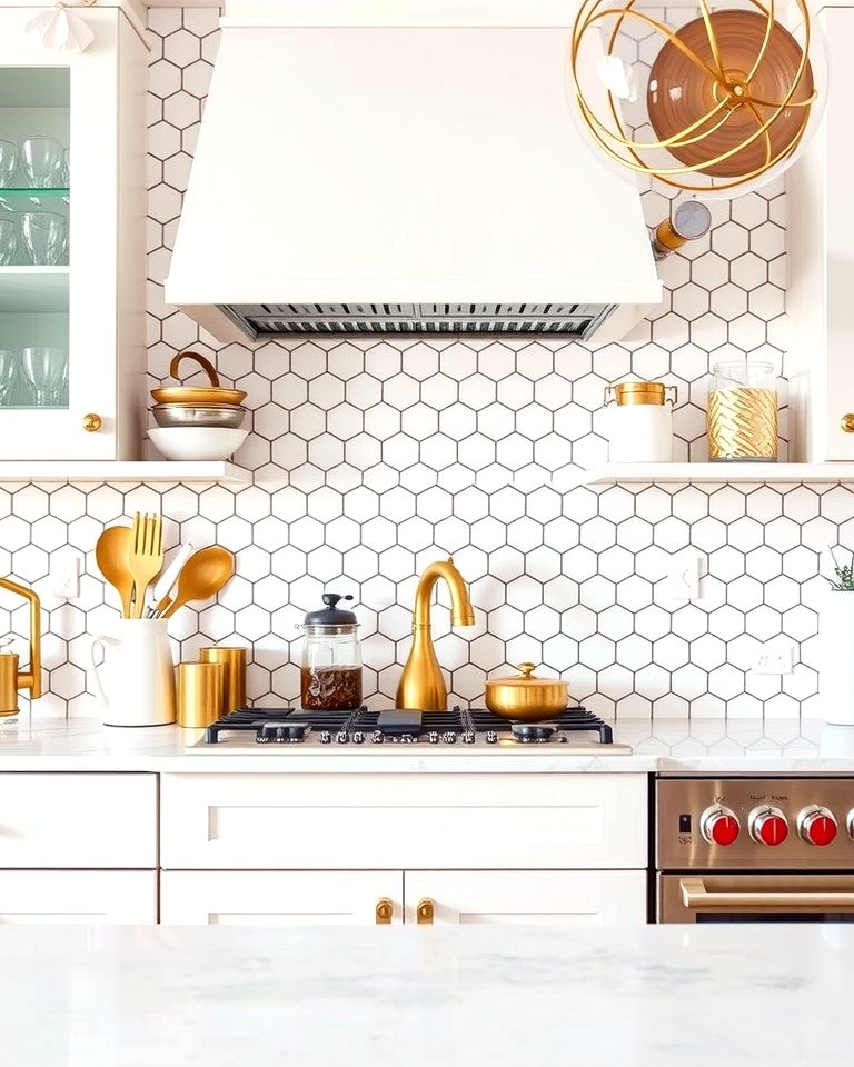 25 White and Gold Kitchen Backsplash Ideas for Elegance