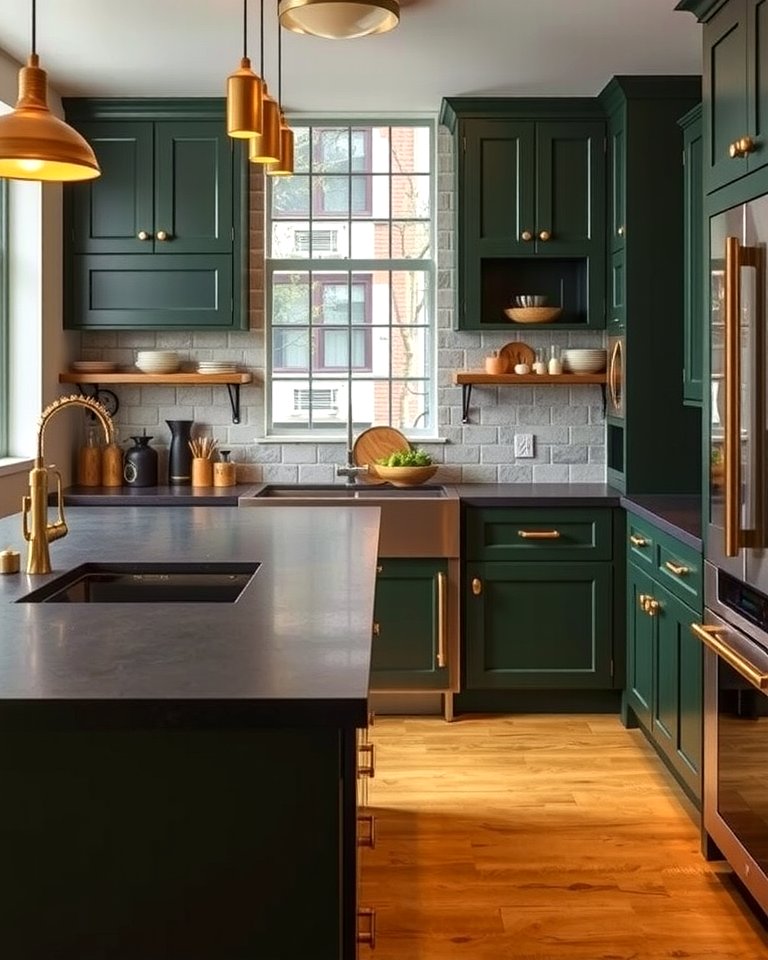 30 Green Kitchen Cabinets & Black Countertops Pairing Ideas