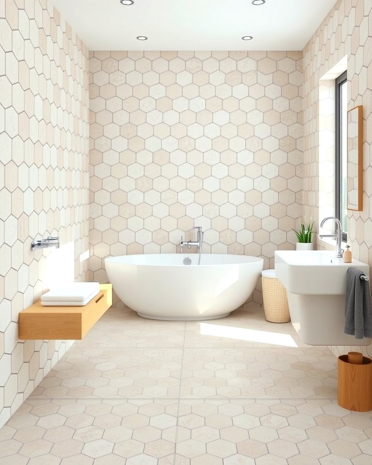 30 Bathrooms with Hexagon Tile Floor Design Ideas