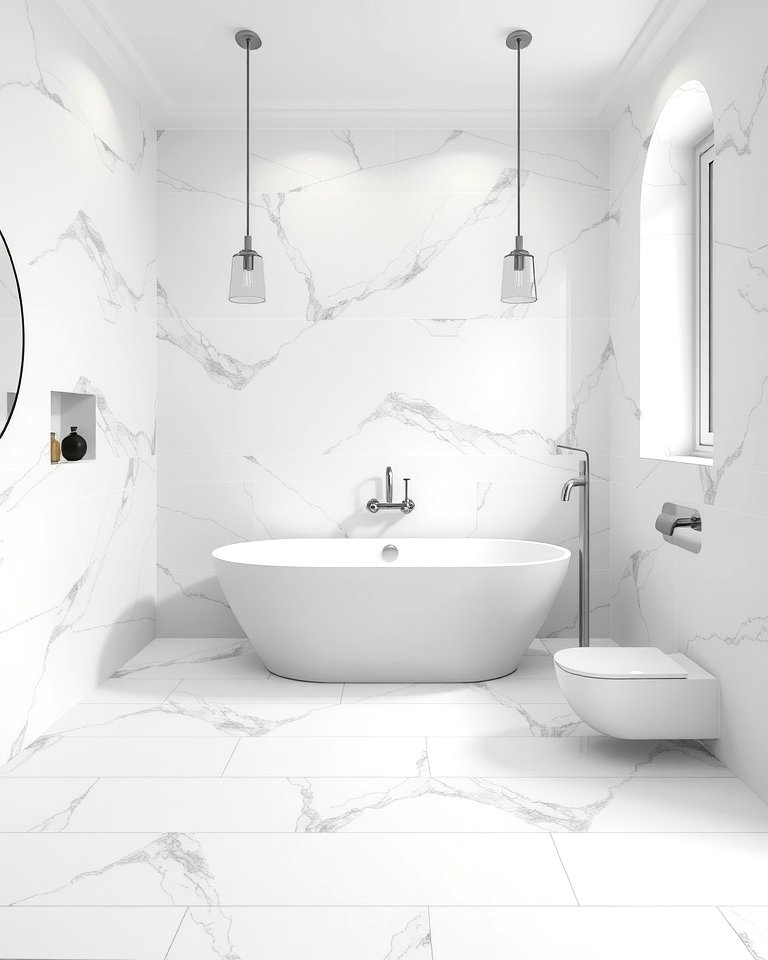 30 Elegant White Tile Bathroom Design Concepts