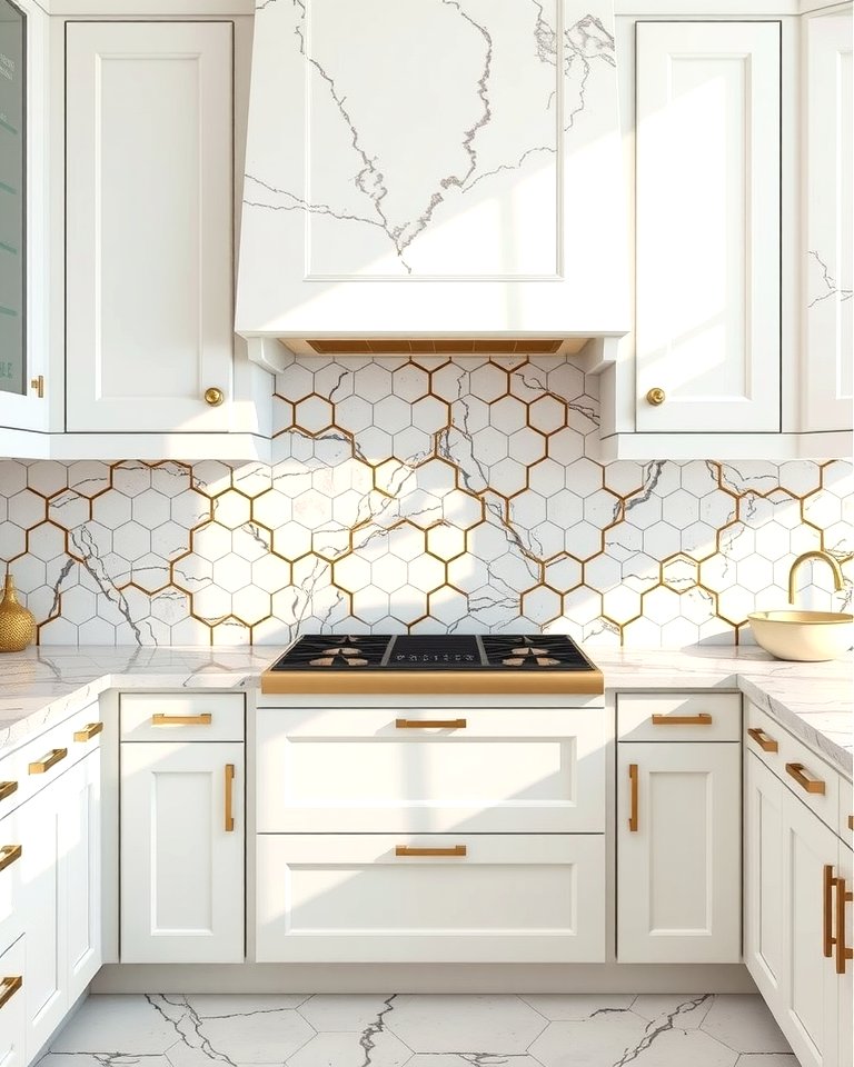 25 White and Gold Kitchen Backsplash Ideas for Elegance