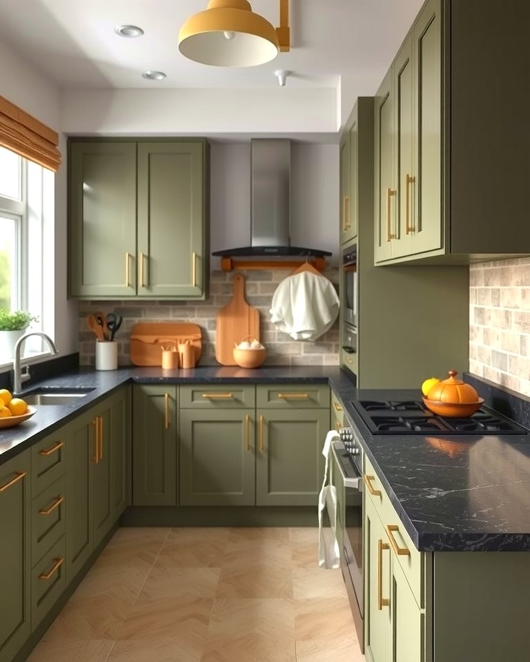 30 Green Kitchen Cabinets & Black Countertops Pairing Ideas