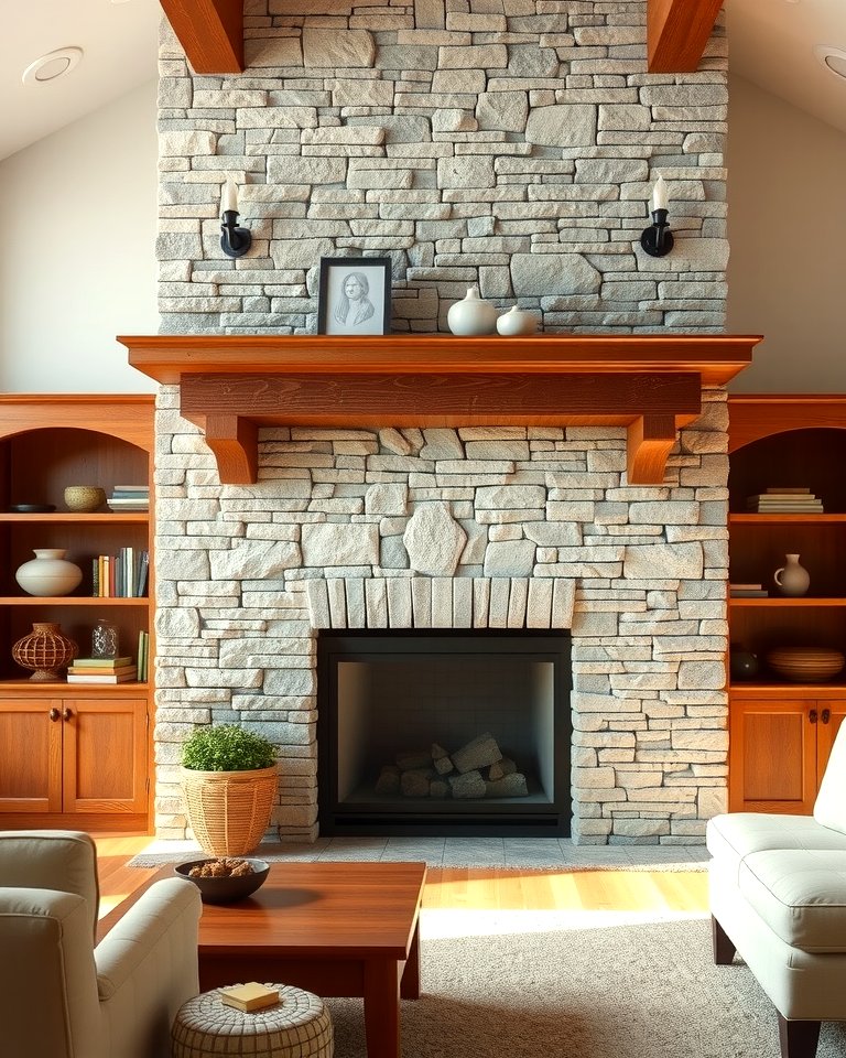 25 Stacked Stone Fireplace Ideas for a Rustic Look