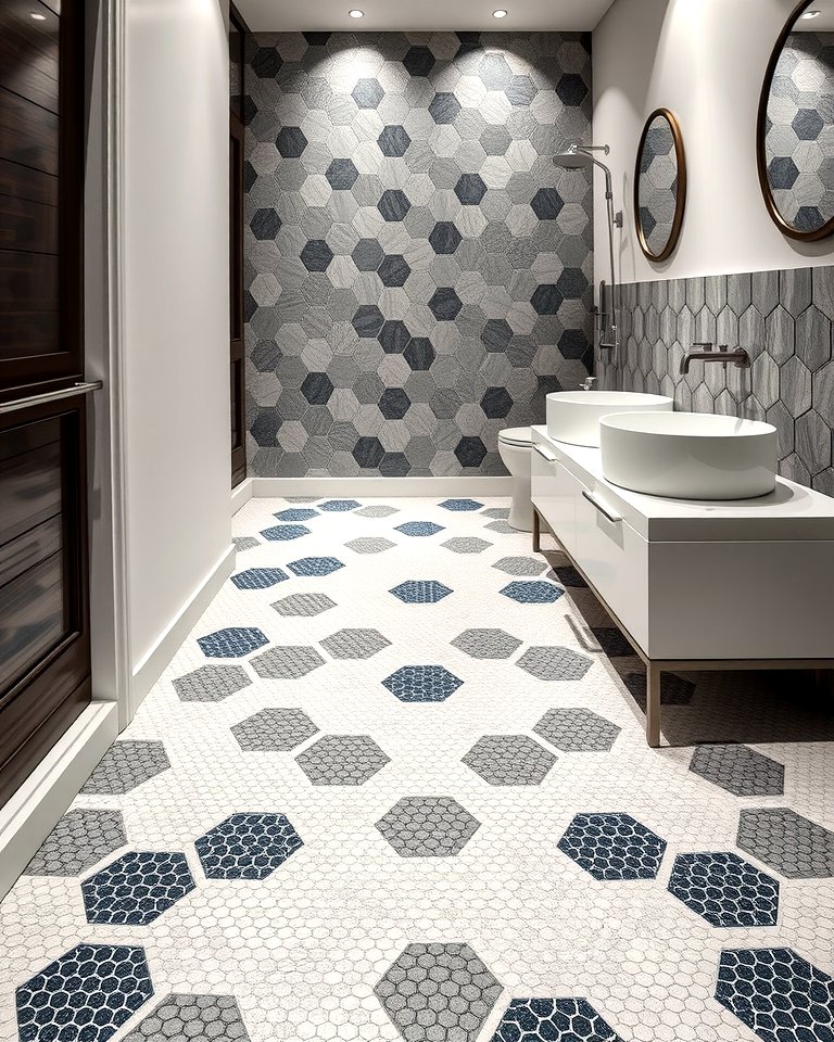30 Bathrooms with Hexagon Tile Floor Design Ideas