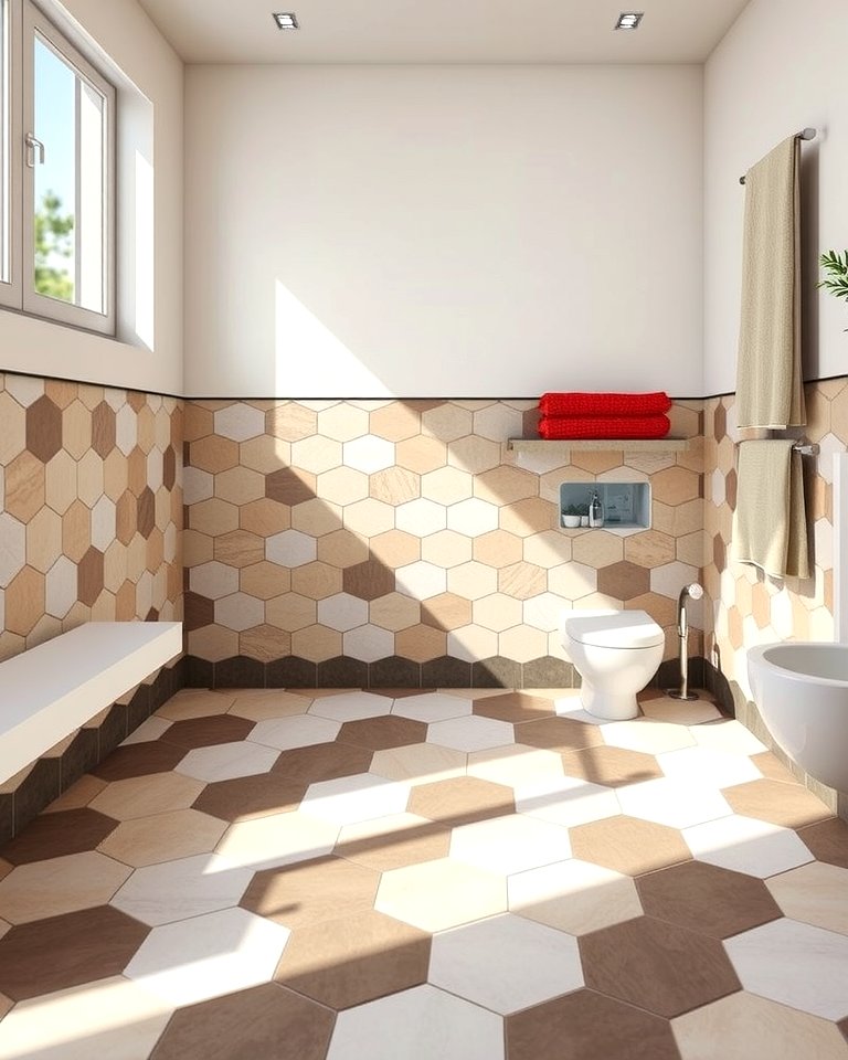 30 Bathrooms with Hexagon Tile Floor Design Ideas