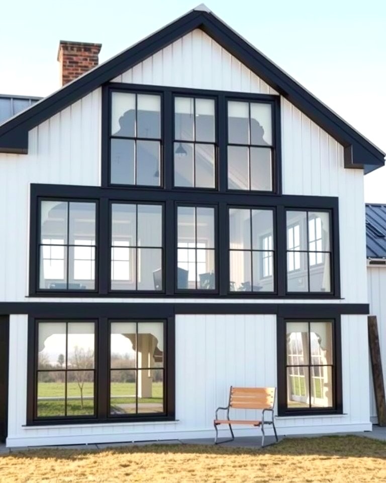 25 White Farmhouse with Black Windows Ideas