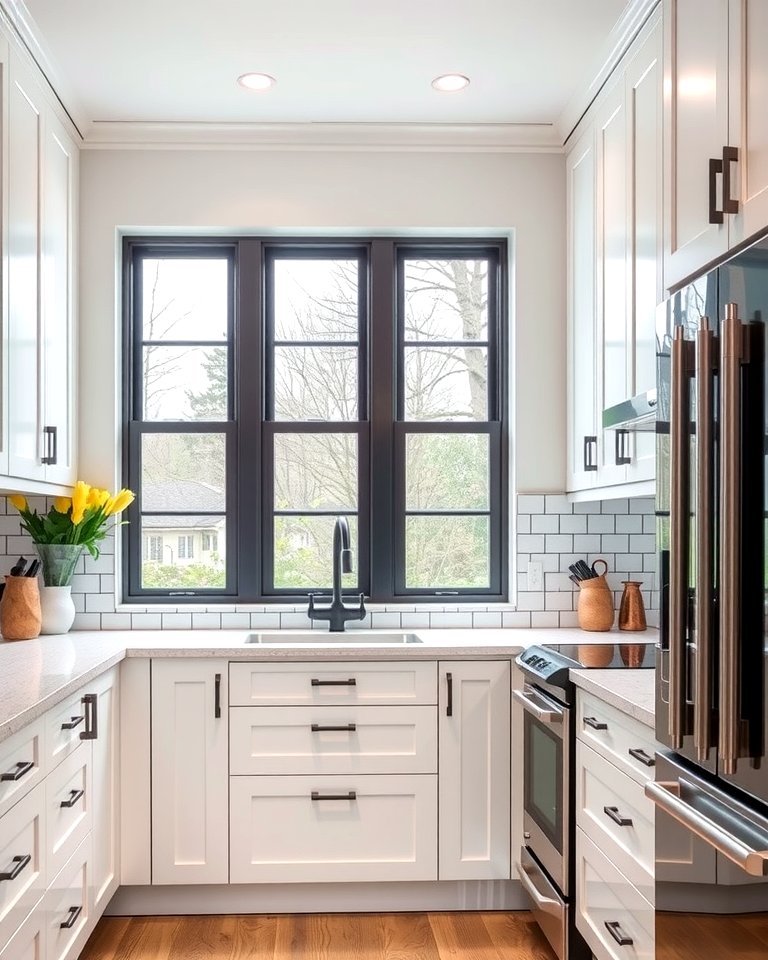 30 White Kitchen Designs with Bold Black Appliances