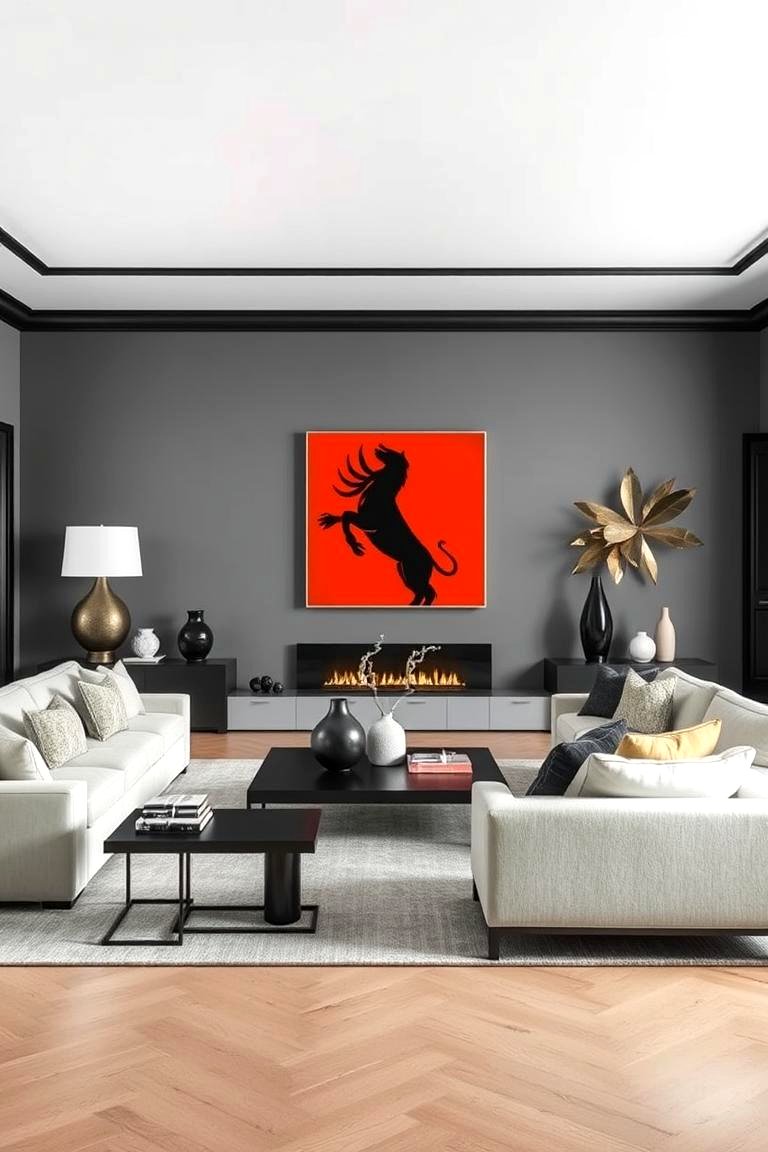 30 Living Room Grey Walls & Black Trim: Bold Contrast Ideas