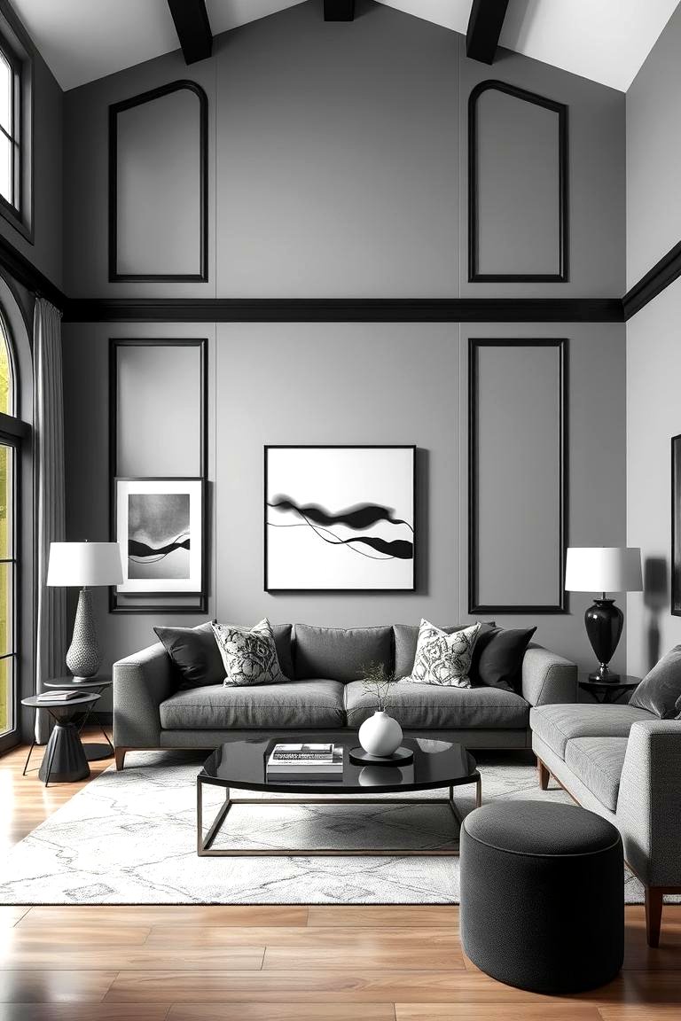 30 Living Room Grey Walls & Black Trim: Bold Contrast Ideas