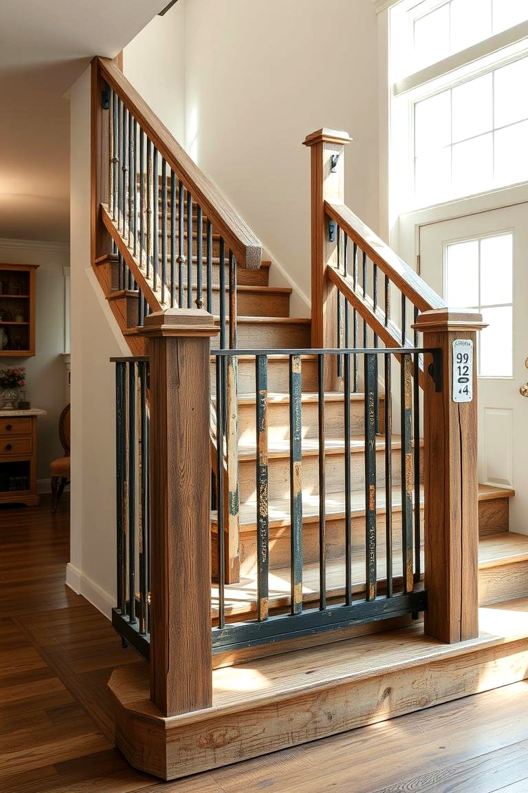 30 Rustic Farmhouse Stair Railing Ideas & Designs