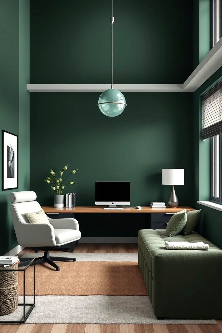30 Rich Dark Green Home Office Designs for a Focused Workspace