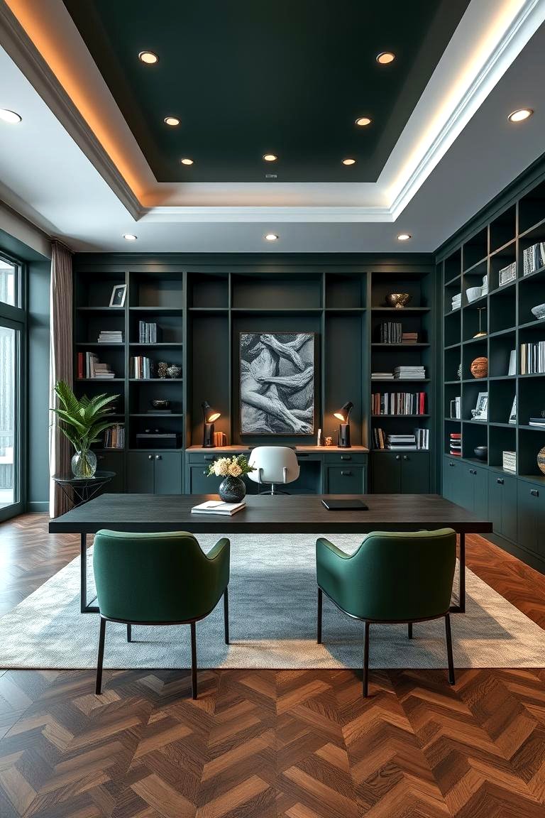 30 Rich Dark Green Home Office Designs for a Focused Workspace