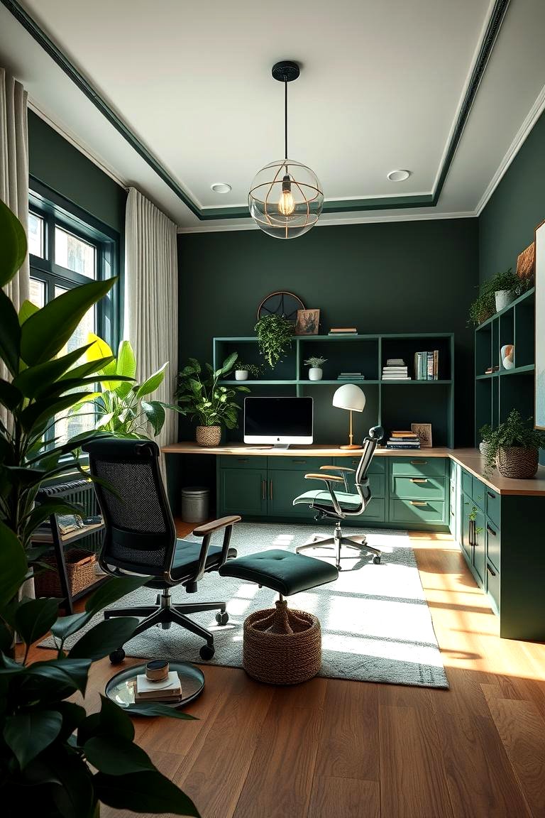 30 Rich Dark Green Home Office Designs for a Focused Workspace