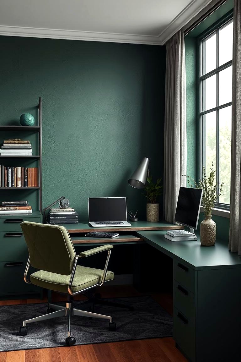 30 Rich Dark Green Home Office Designs for a Focused Workspace