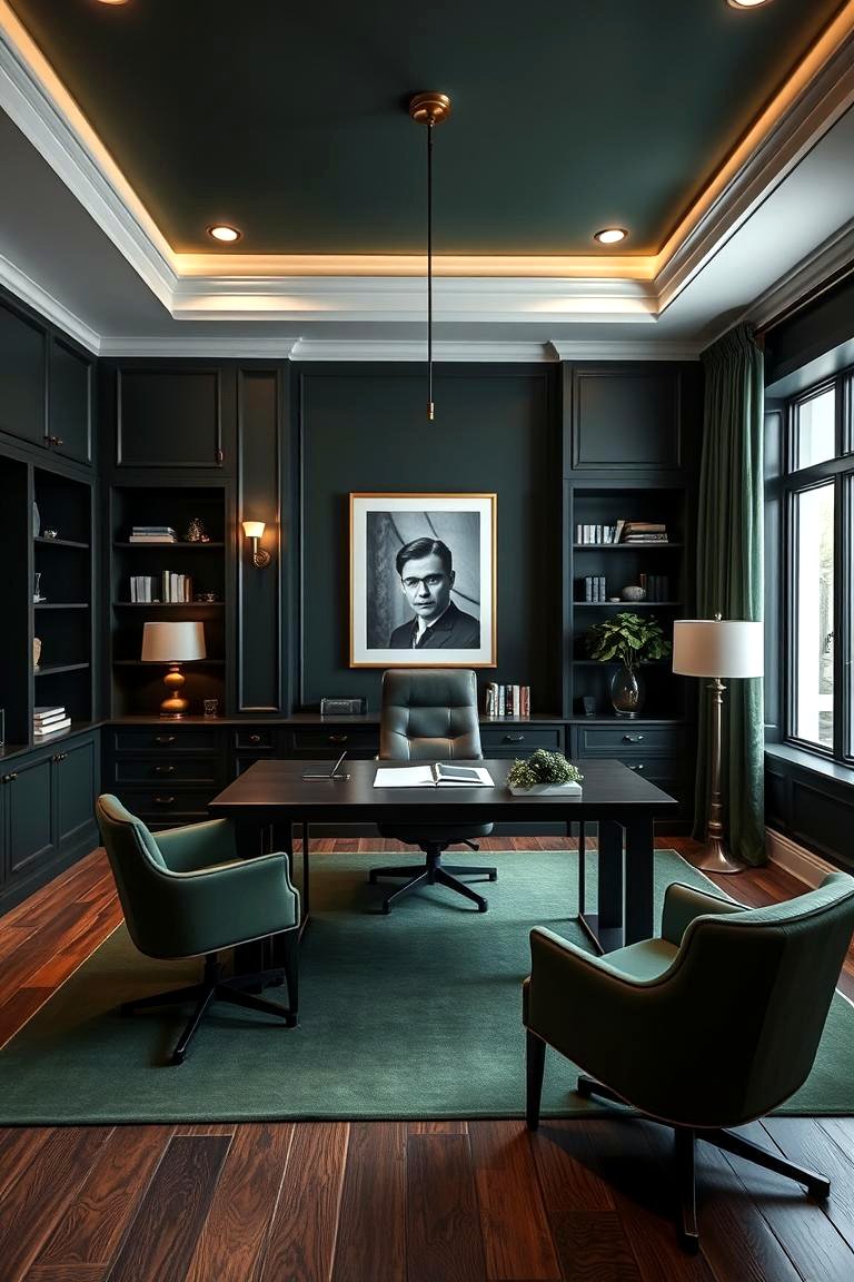 30 Rich Dark Green Home Office Designs for a Focused Workspace