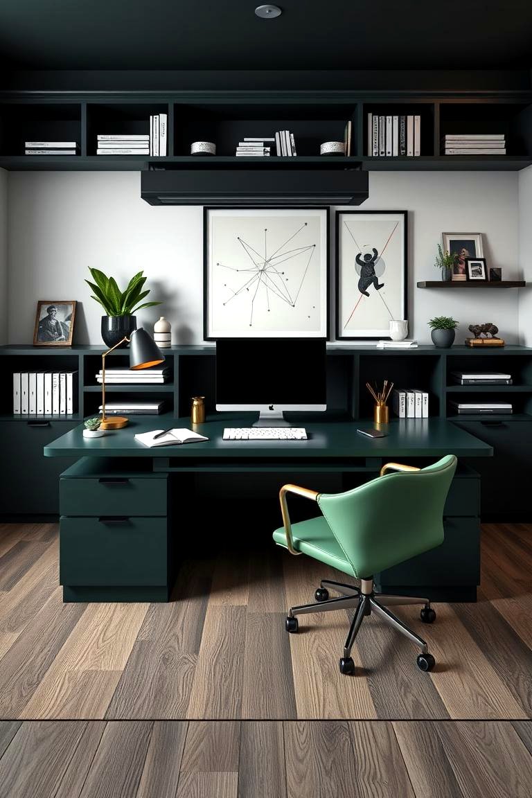 30 Rich Dark Green Home Office Designs for a Focused Workspace