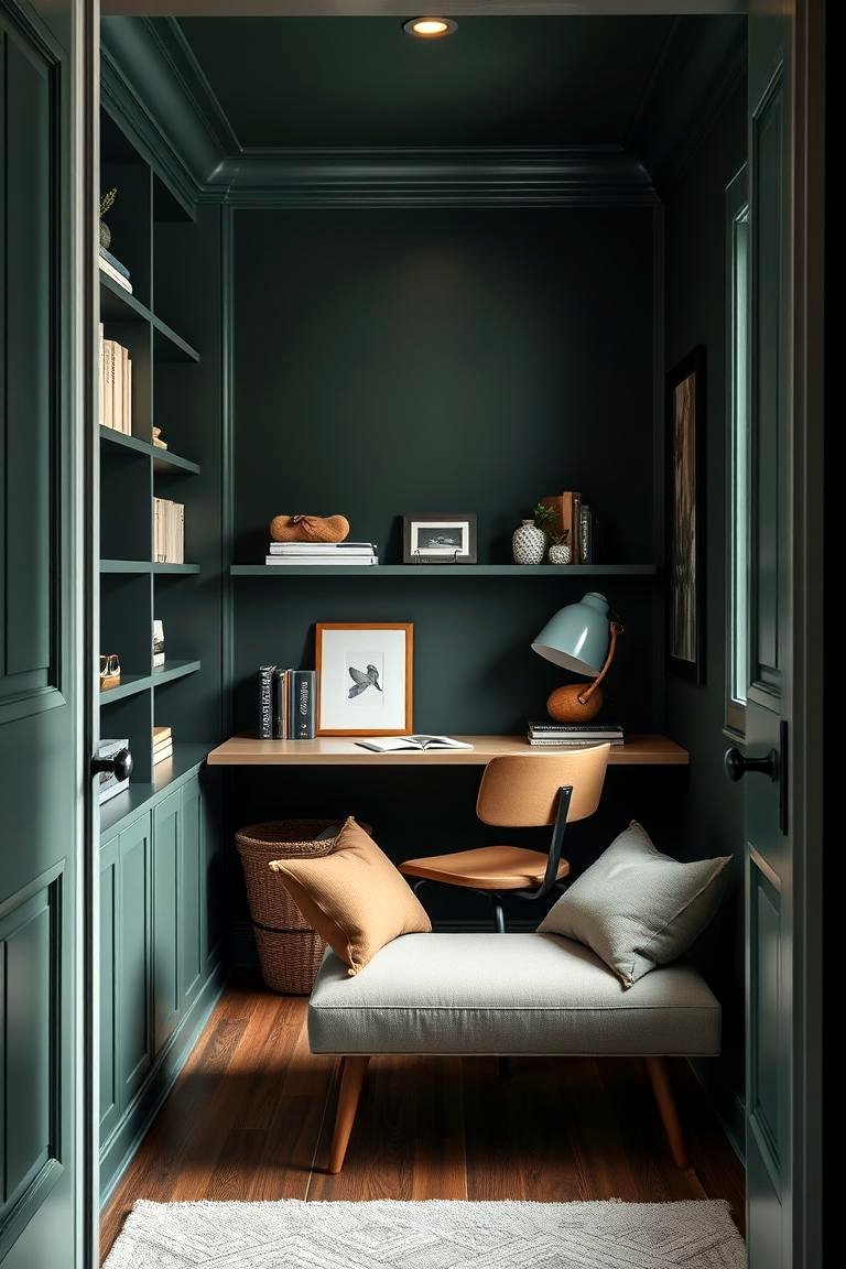 30 Rich Dark Green Home Office Designs for a Focused Workspace