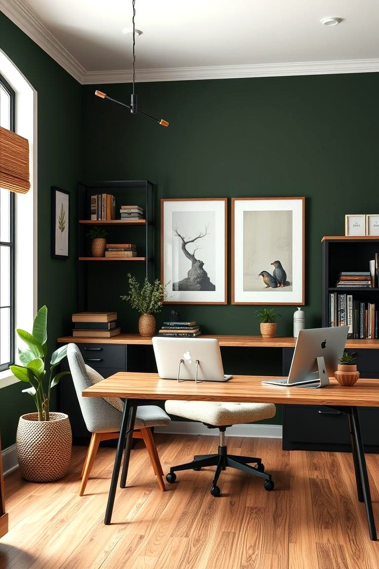 30 Rich Dark Green Home Office Designs for a Focused Workspace
