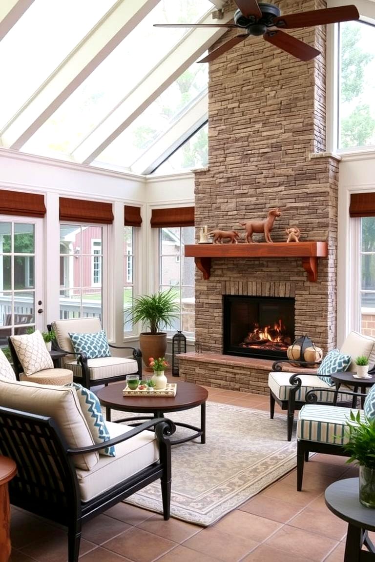 30 Sunroom With Fireplace Ideas for Year-Round Comfort