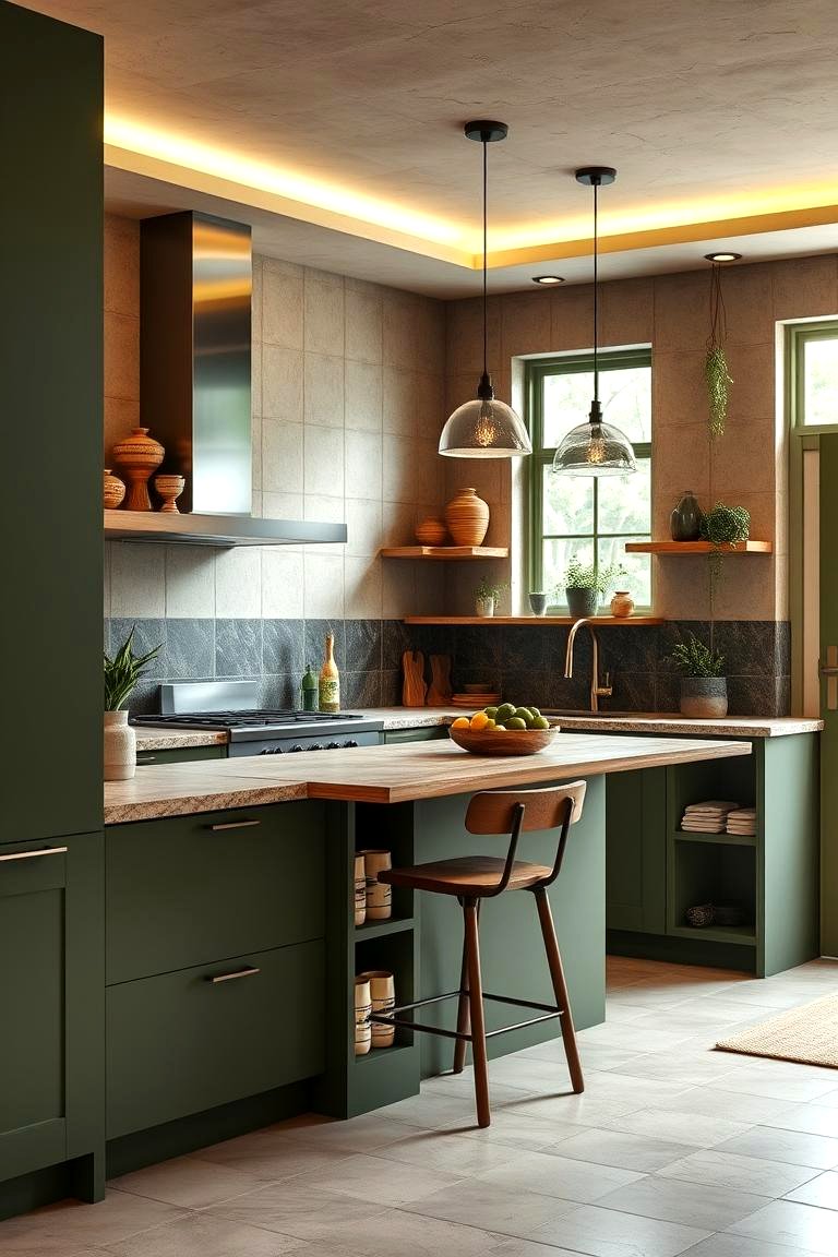 30 Olive Green Kitchen Designs for a Warm Cooking Space