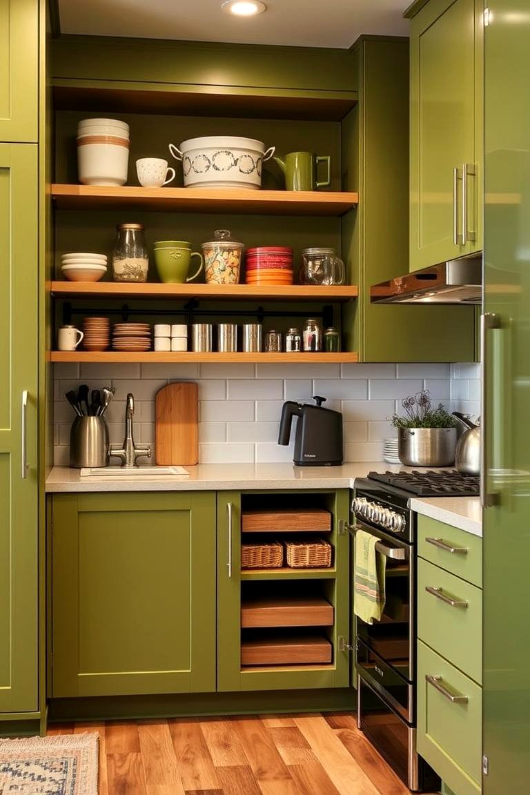 30 Olive Green Kitchen Designs for a Warm Cooking Space