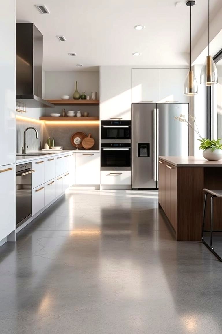 30 Industrial Chic Concrete Floor Kitchen Design Concepts