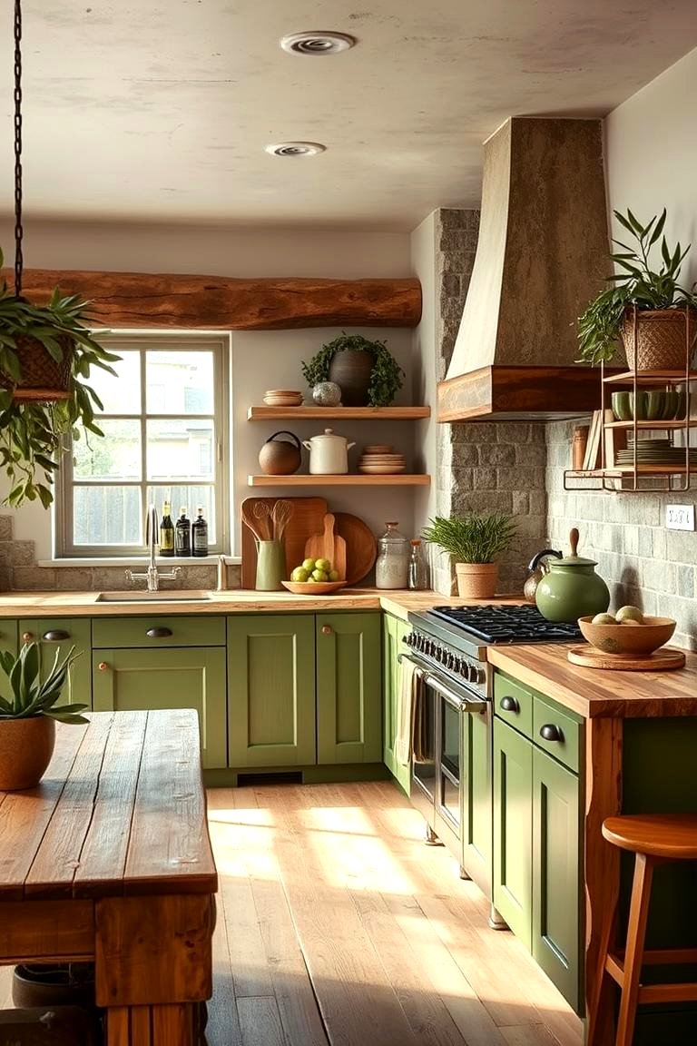 30 Olive Green Kitchen Designs for a Warm Cooking Space