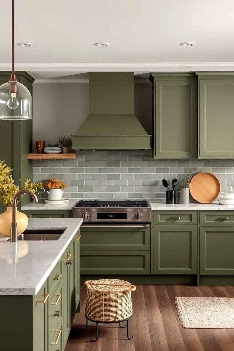 30 Olive Green Kitchen Designs for a Warm Cooking Space